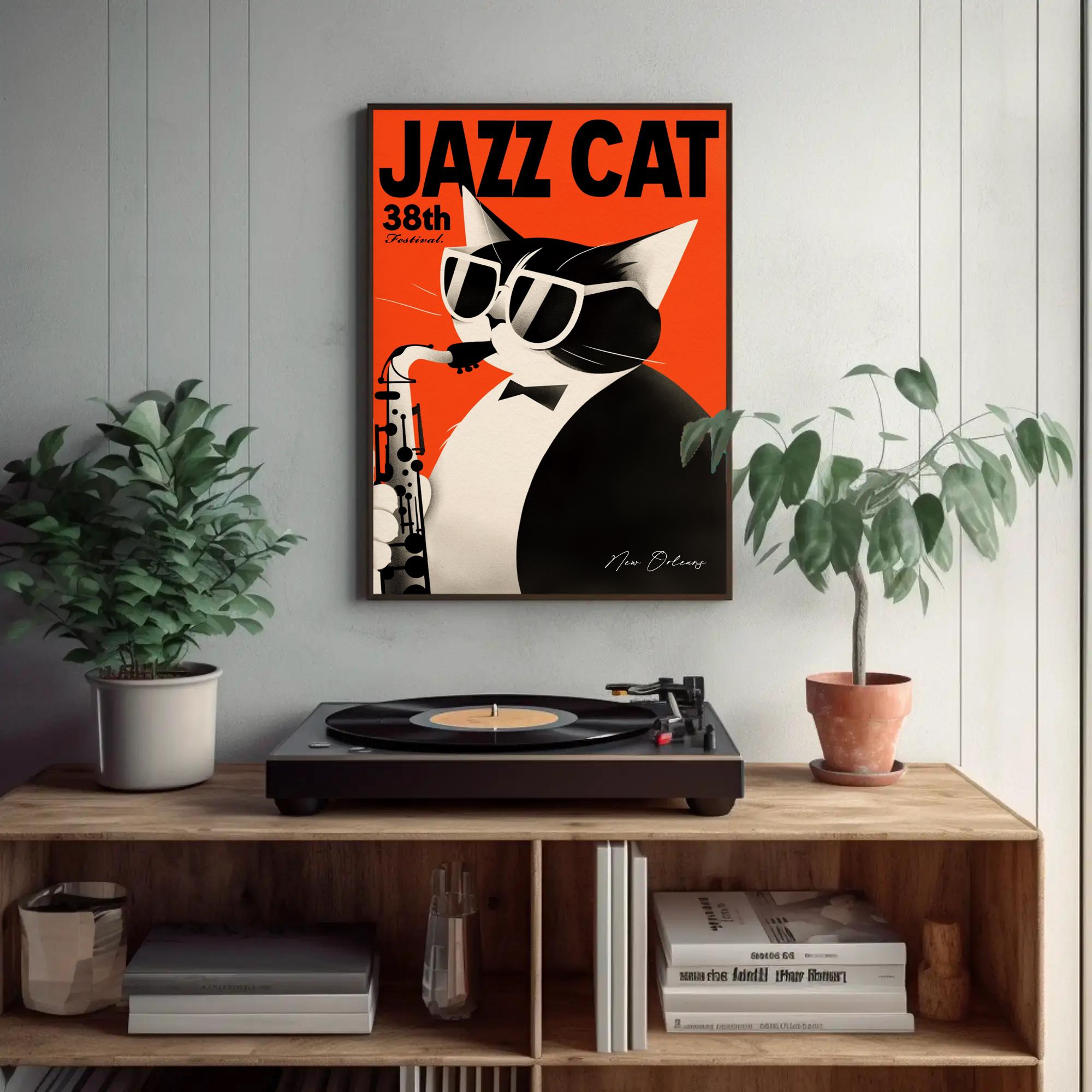 Jazz Cat Wall Art Print: New Orleans Poster, Retro Saxophone Decor ...