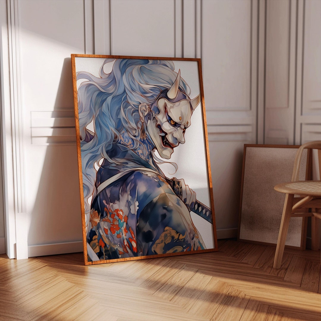 Samurai Oni Warrior Art, Japanese Demon With Horned Mask, Japanese ...