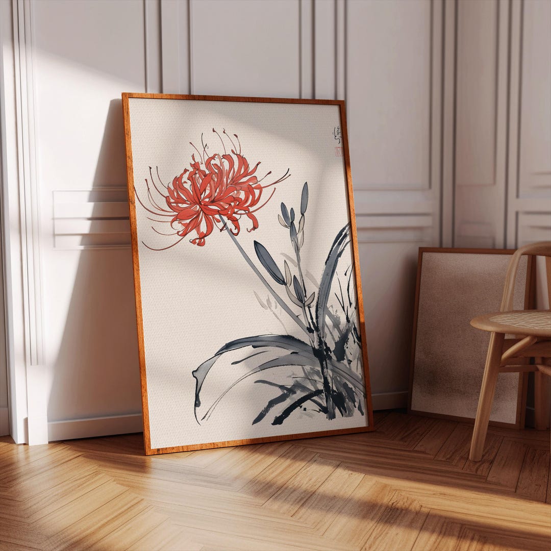 Red Spider Lily Art, Japanese Ink Flower, Qi Baishi Artwork ...
