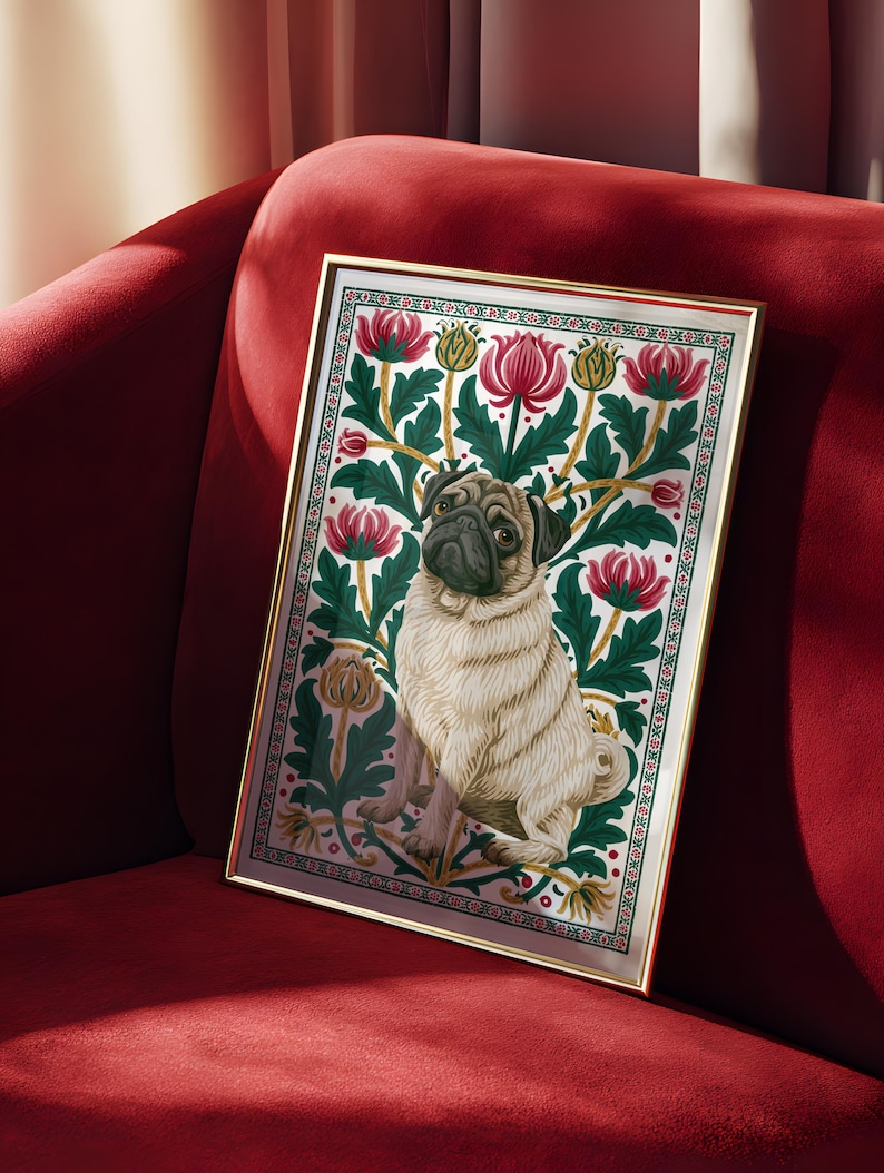Pug Wall Art: Botanical Folk Art Decor (william Morris Inspired) - Etsy ...