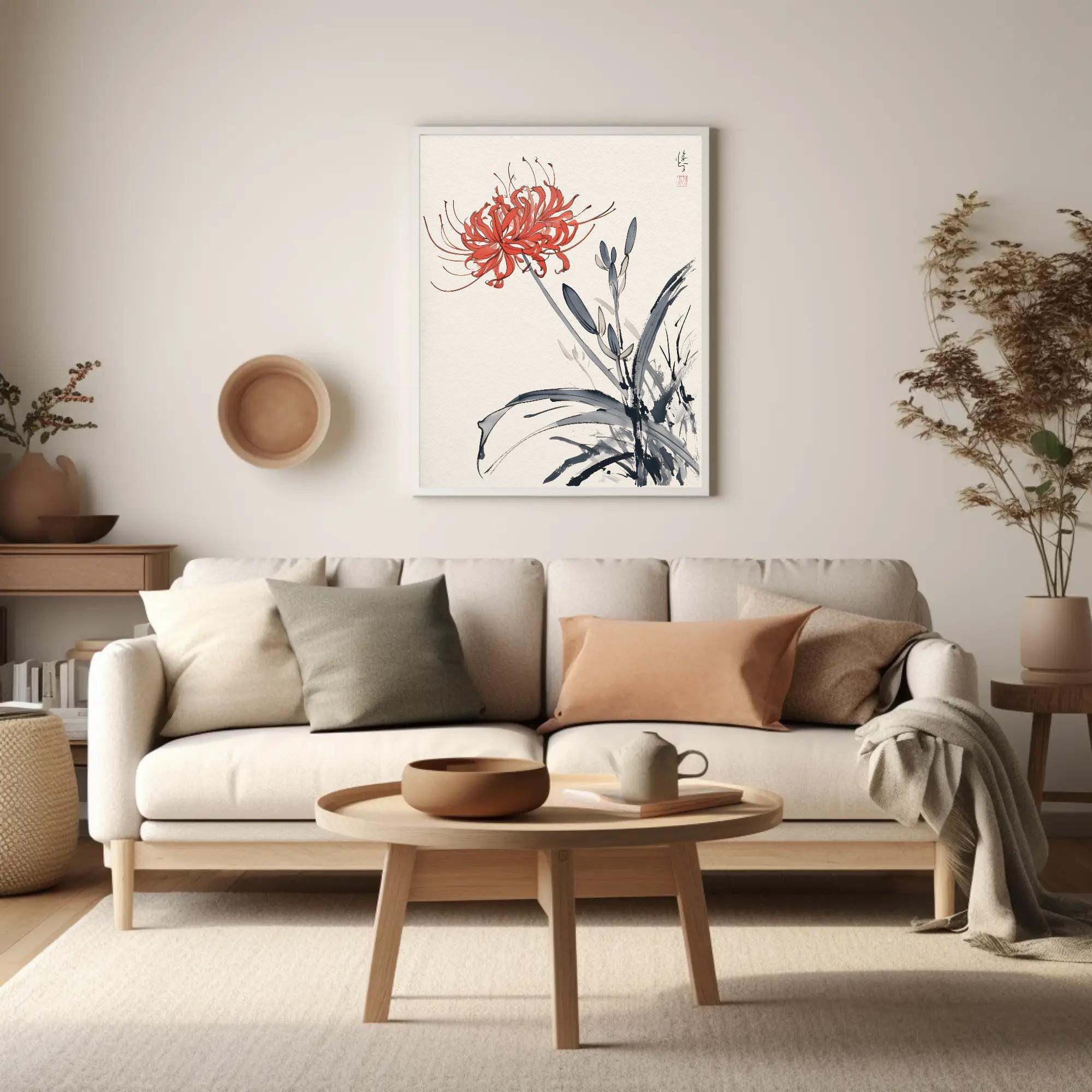 Red Spider Lily Poster: Japanese Ink Flower, Qi Baishi Inspired Sumi-e ...