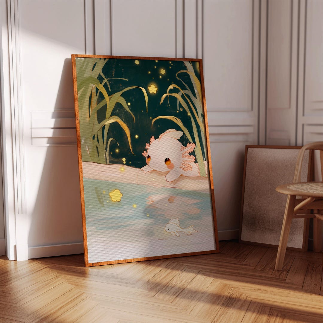 Cute Axolotl Poster, Dreamy Artwork, Nursery Decor, Pond Poster ...