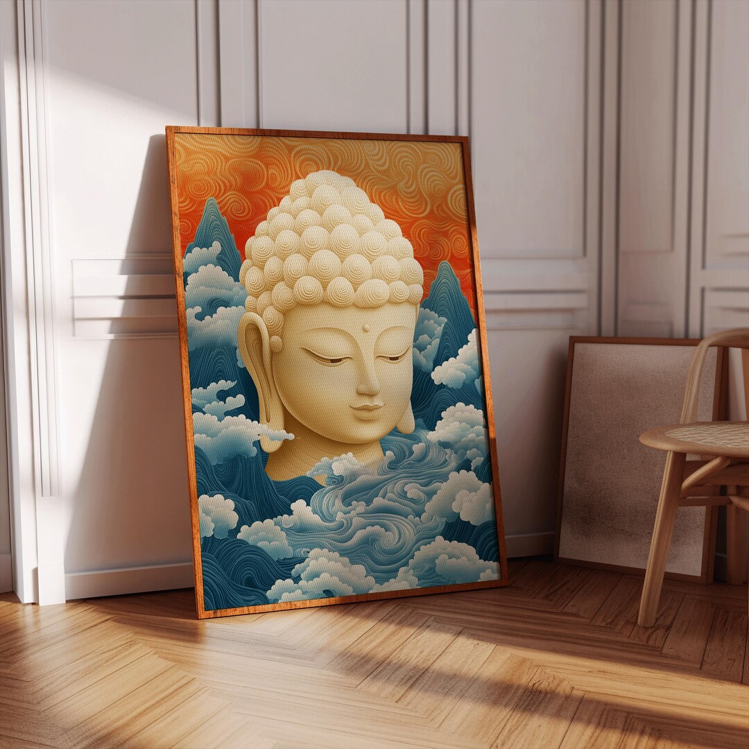 Buddha in Waves Wall Art Serene Spiritual Illustration With Swirling ...