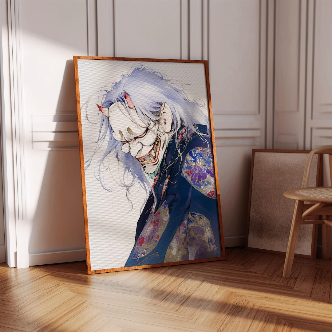 Shinigami Art Print, Japanese Demon With Horned Mask, Japanese Folklore ...