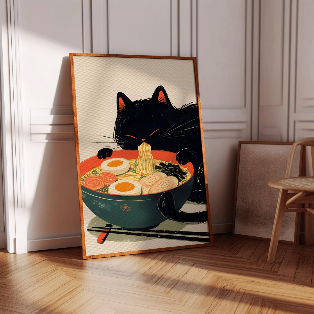 Anime Food Poster, Cat Ramen Poster, Gift for Cat Lover, Japanese Cat ...