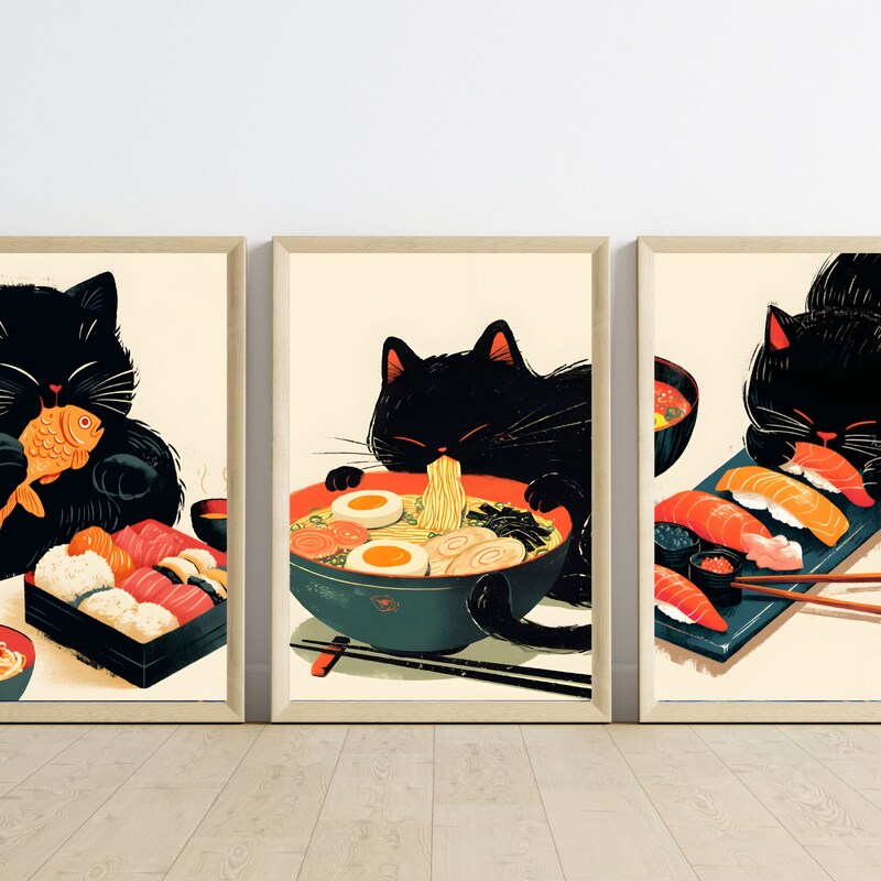 Japanese Cat Art Print - Etsy UK