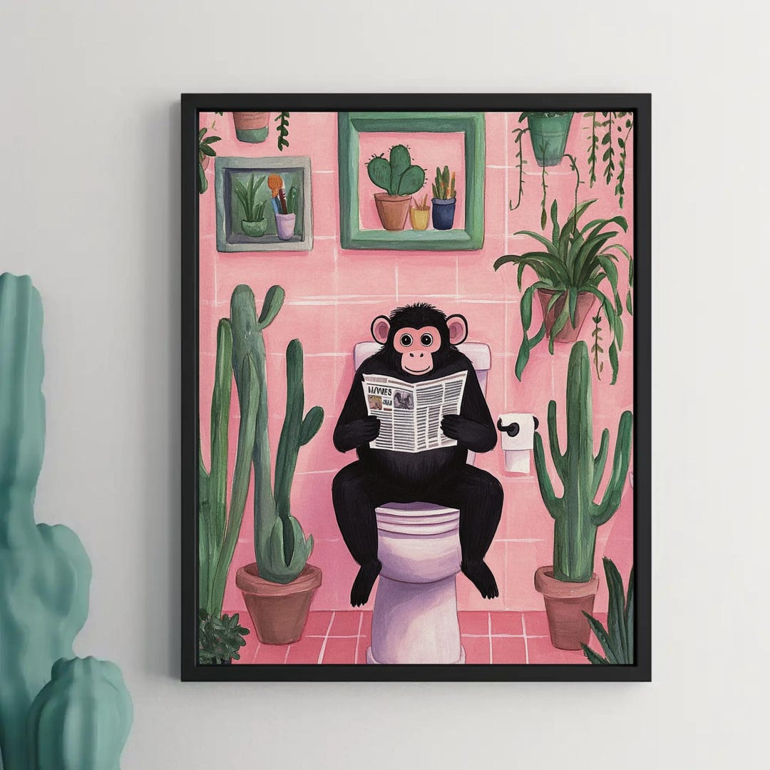 Monkey on Toilet, Toilet Animal Prints, Monkey Toilet Poster, Funny Toilet Print, Maximalist ...