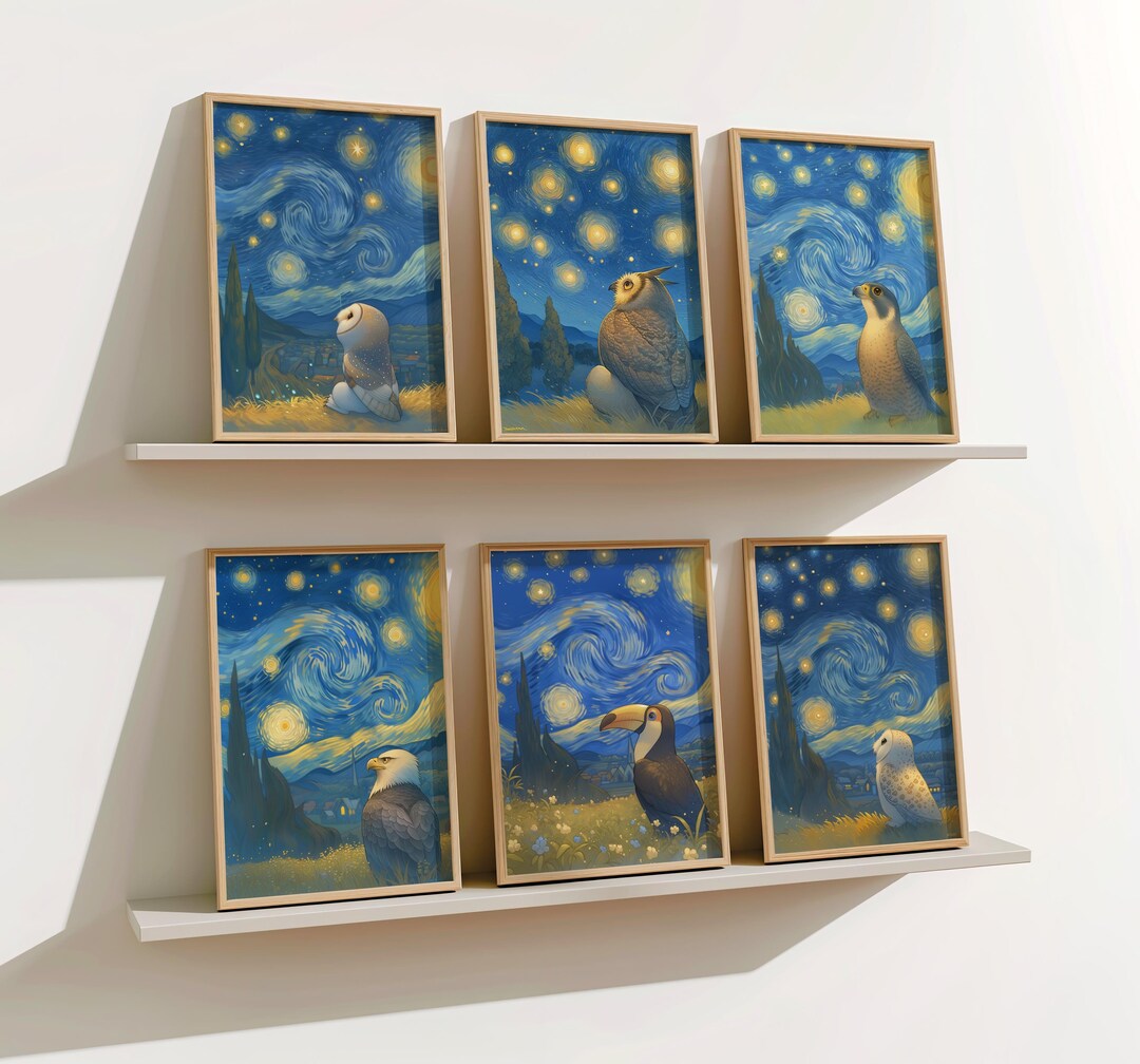 Starry Night Bird Art Nursery – Set of 6 Stunning Prints Featuring ...