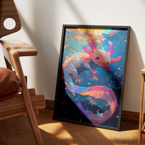 Axolotl Painting Poster, Gfp Axolotl Poster, Amphibian Art, Axolotl ...