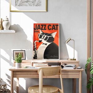 Jazz Cat Wall Art Print: New Orleans Poster, Retro Saxophone Decor ...