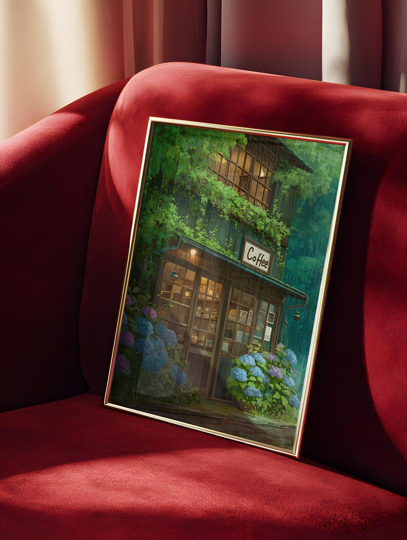 Cozy Coffee Shop Art Print: Rainy Anime Decor - Etsy