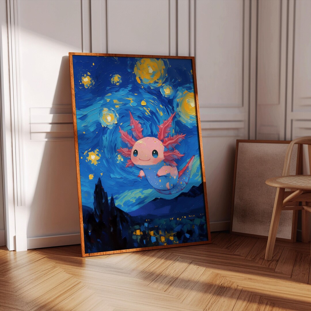 Axolotl Poster, Axolotl Room Decor, the Starry Night Poster, Axolotl ...