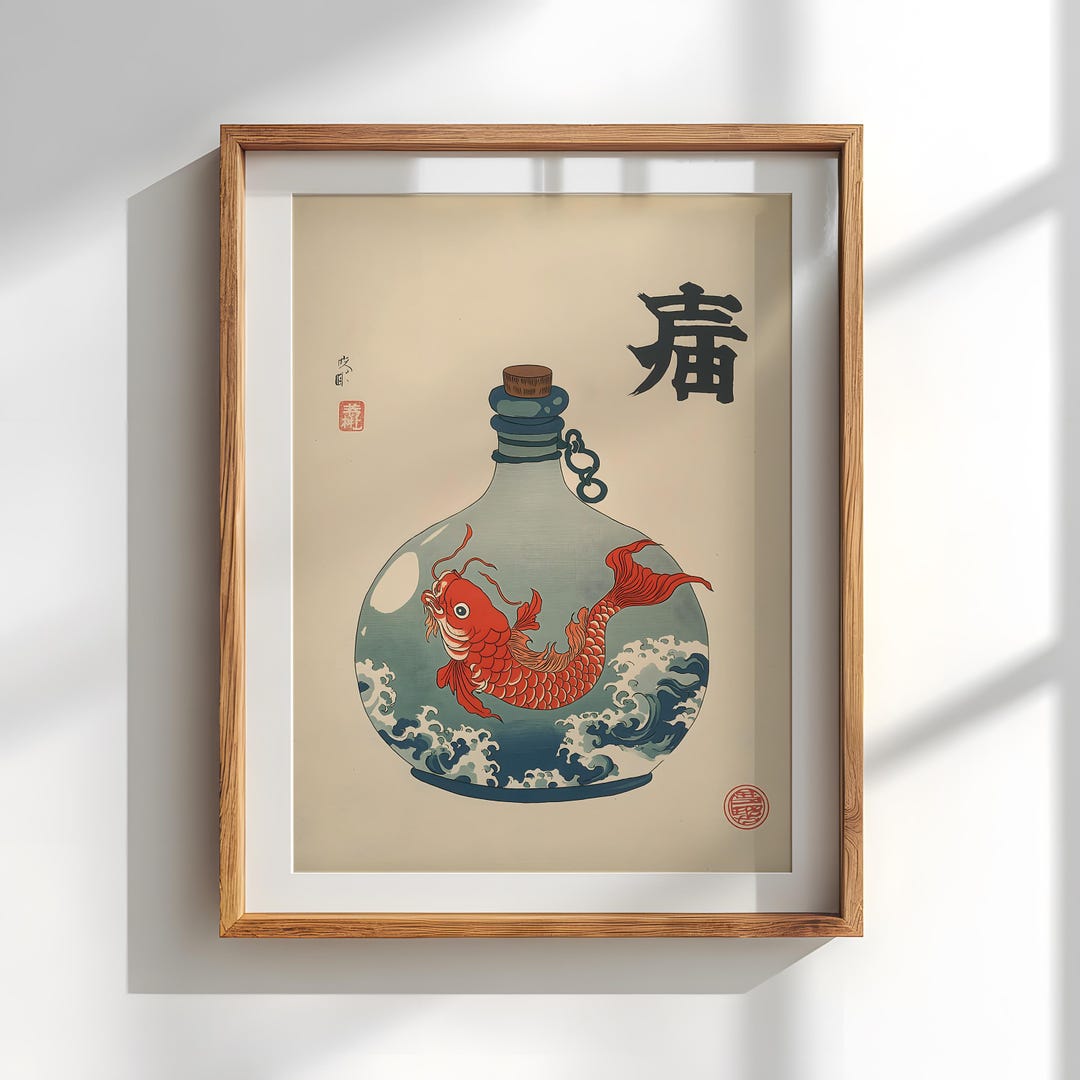 Koi Fish Art Print: Japanese Woodblock Poster, Vintage Hokusai Great ...