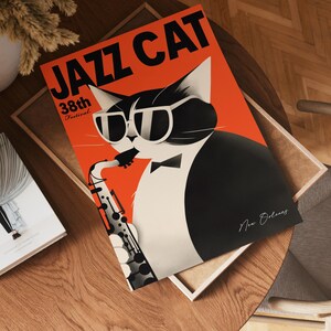 Jazz Cat Wall Art Print: New Orleans Poster, Retro Saxophone Decor ...