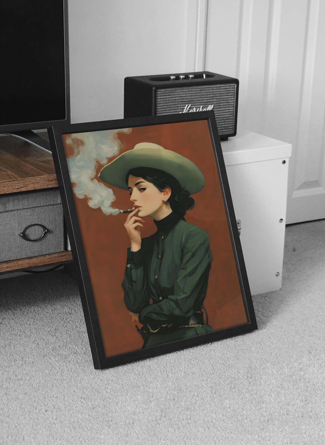 Cowgirl Moody Portrait - Smoking Cigar Poster, Western Feminist Wall ...