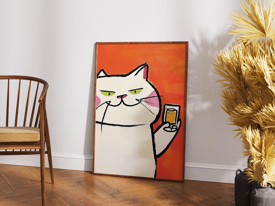 Cheers Cat Poste, Funny Pop Art Print, Orange Wall Decor, Cat Lover ...