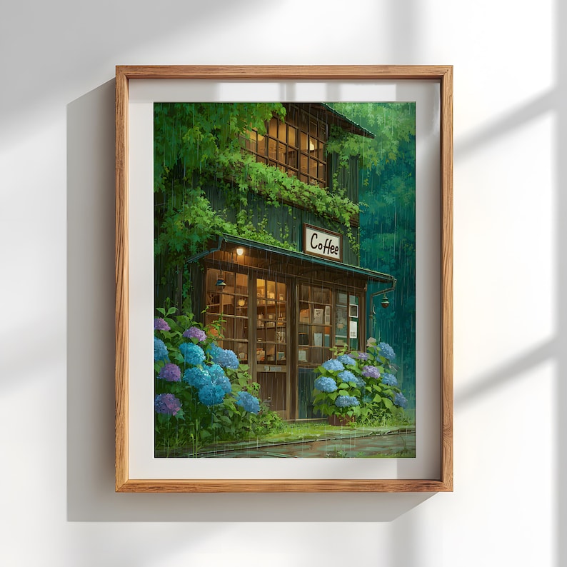 Cozy Coffee Shop Art Print: Rainy Anime Decor - Etsy