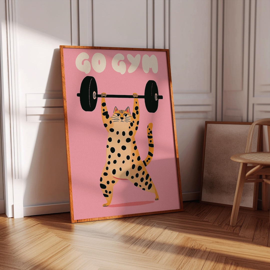 Funny Gym Cat Art Print – Powerlifting Poster, Crossfit Wall Decor ...