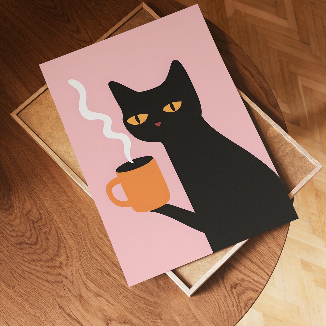 Grumpy Coffee Cat Poster – Morning Illustration, Kitchen Wall Art for ...