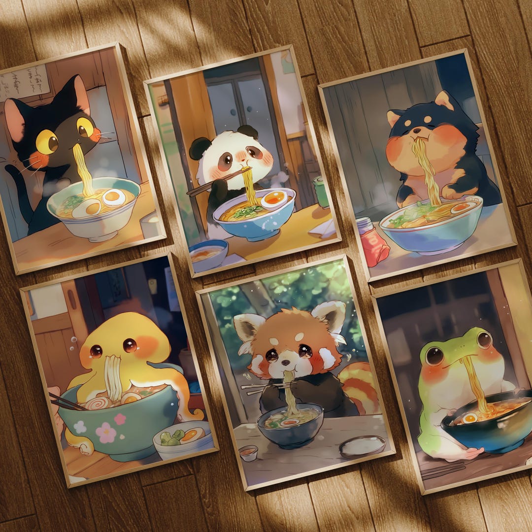 Anime Ramen Animal Poster Set, Nursery Art Prints (digital Download) - Etsy