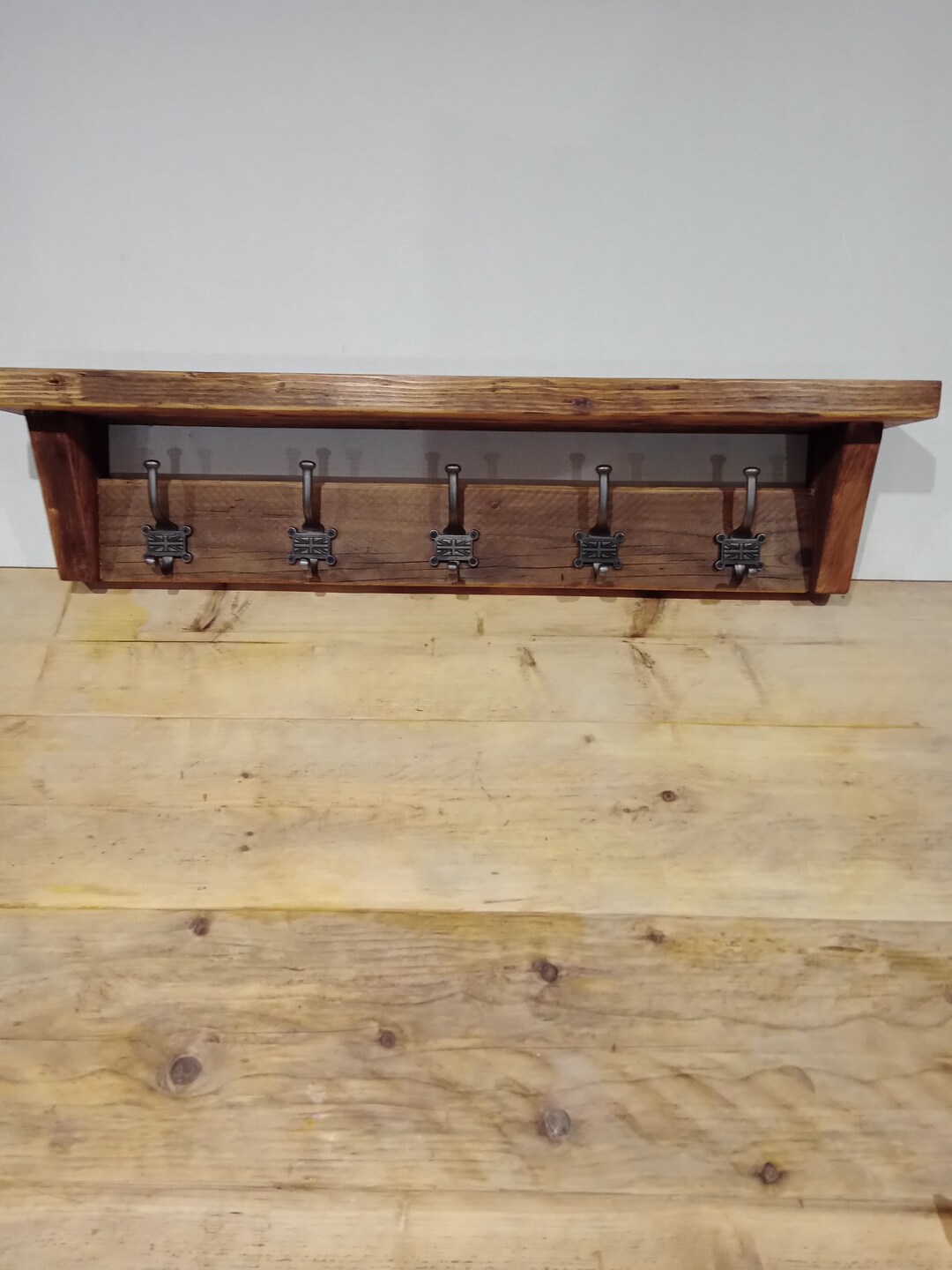 Wall Mounted 5 Hook Coat Rack With Shelf,rustic Reclaimed Scaffold ...