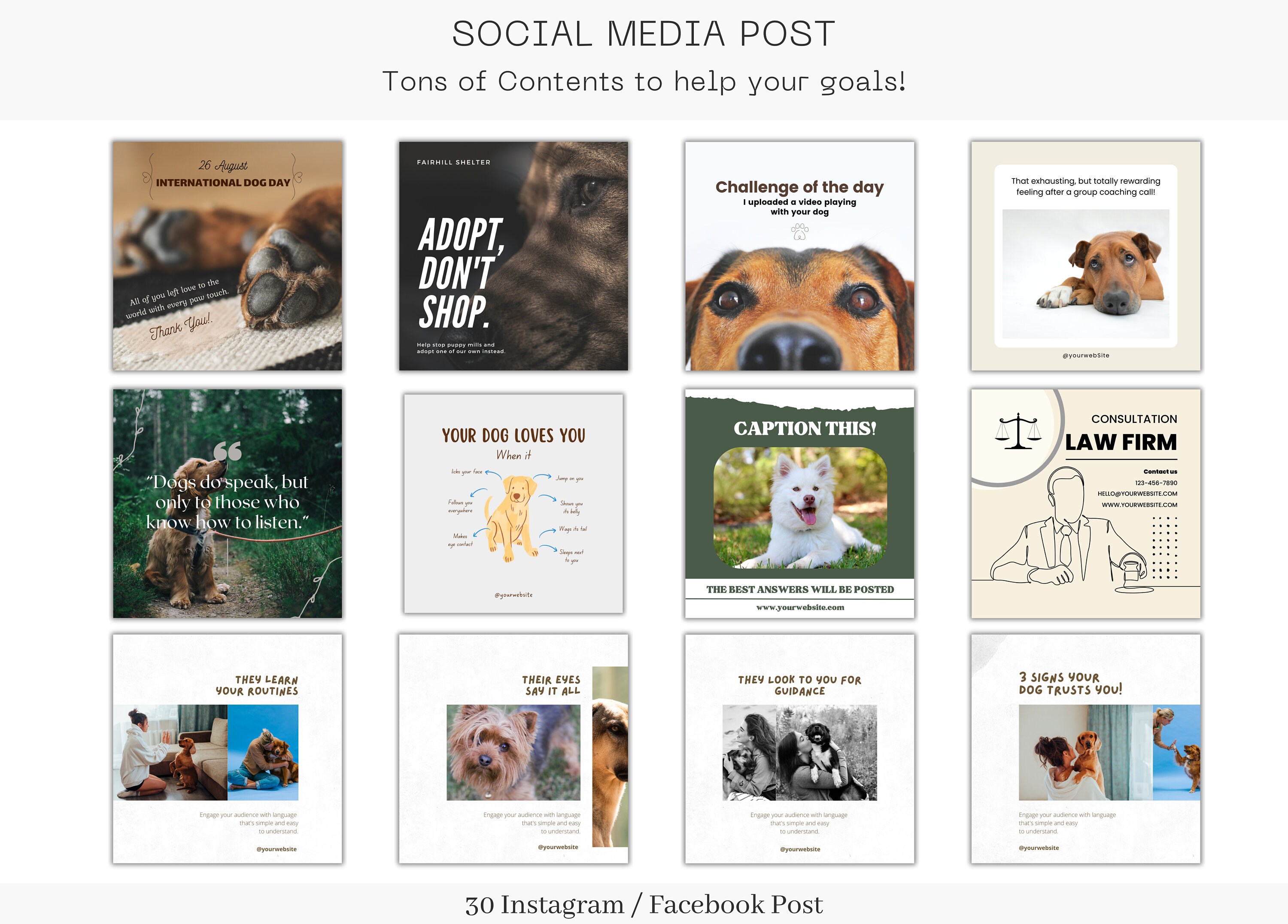 Dog Social Media Post Templates | Dog Lover Templates | Pet Shop Canva ...