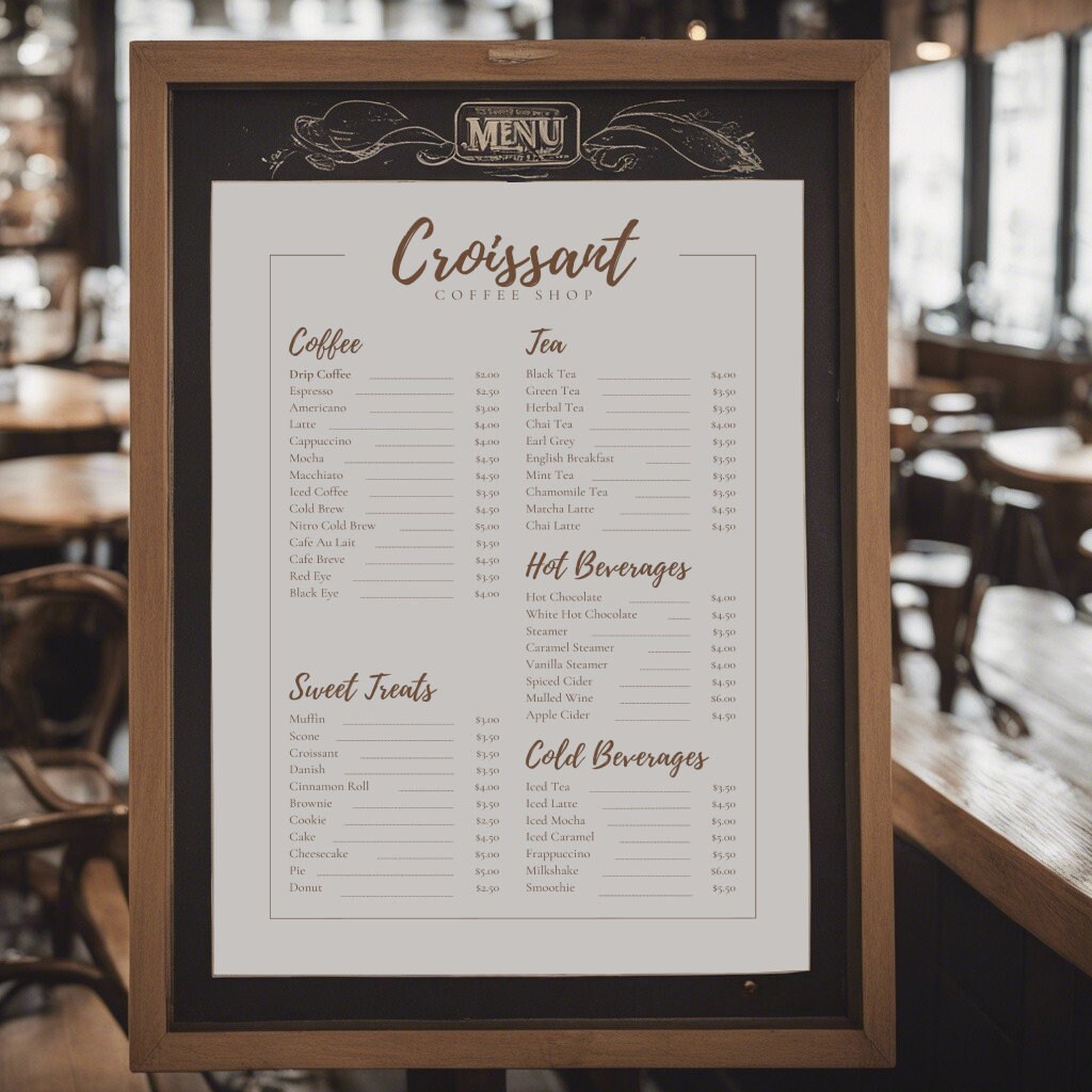 Menu Template, Printable Menu Card, A4, Resizable, Instant Download ...