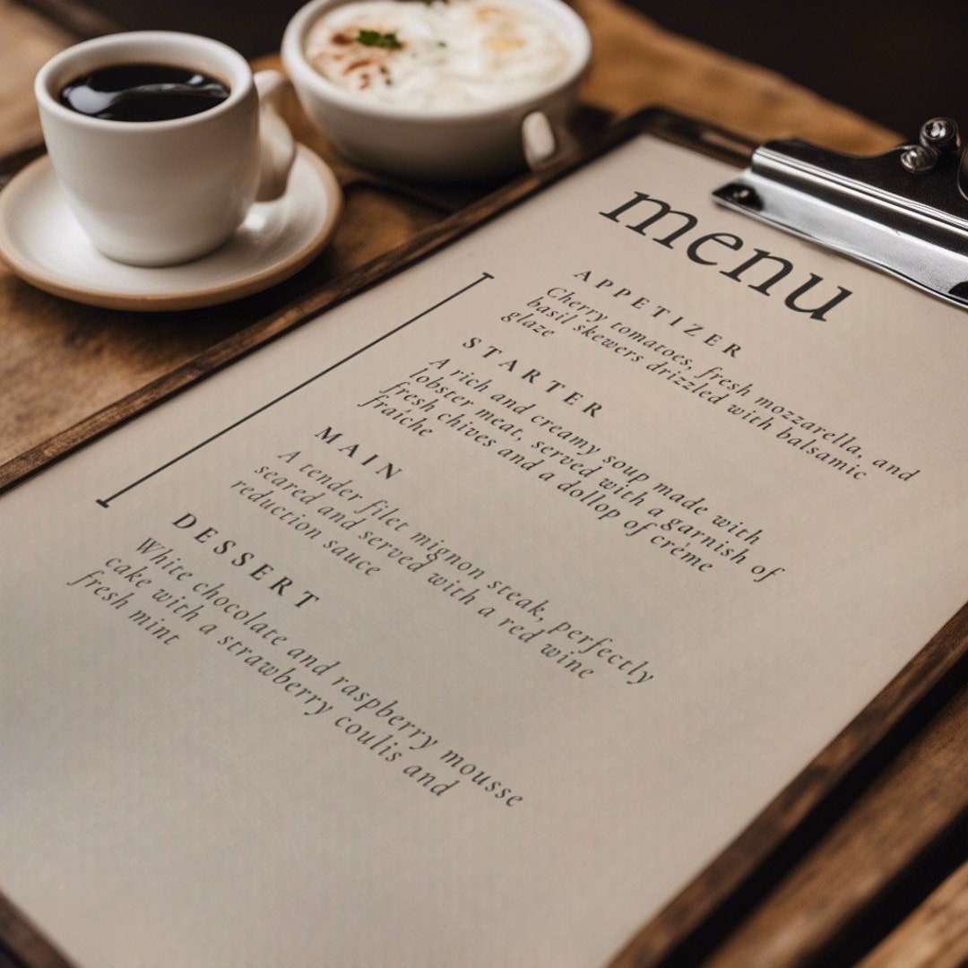 Chic Menu Template, Printable Menu Card, A4, Resizable, Instant ...