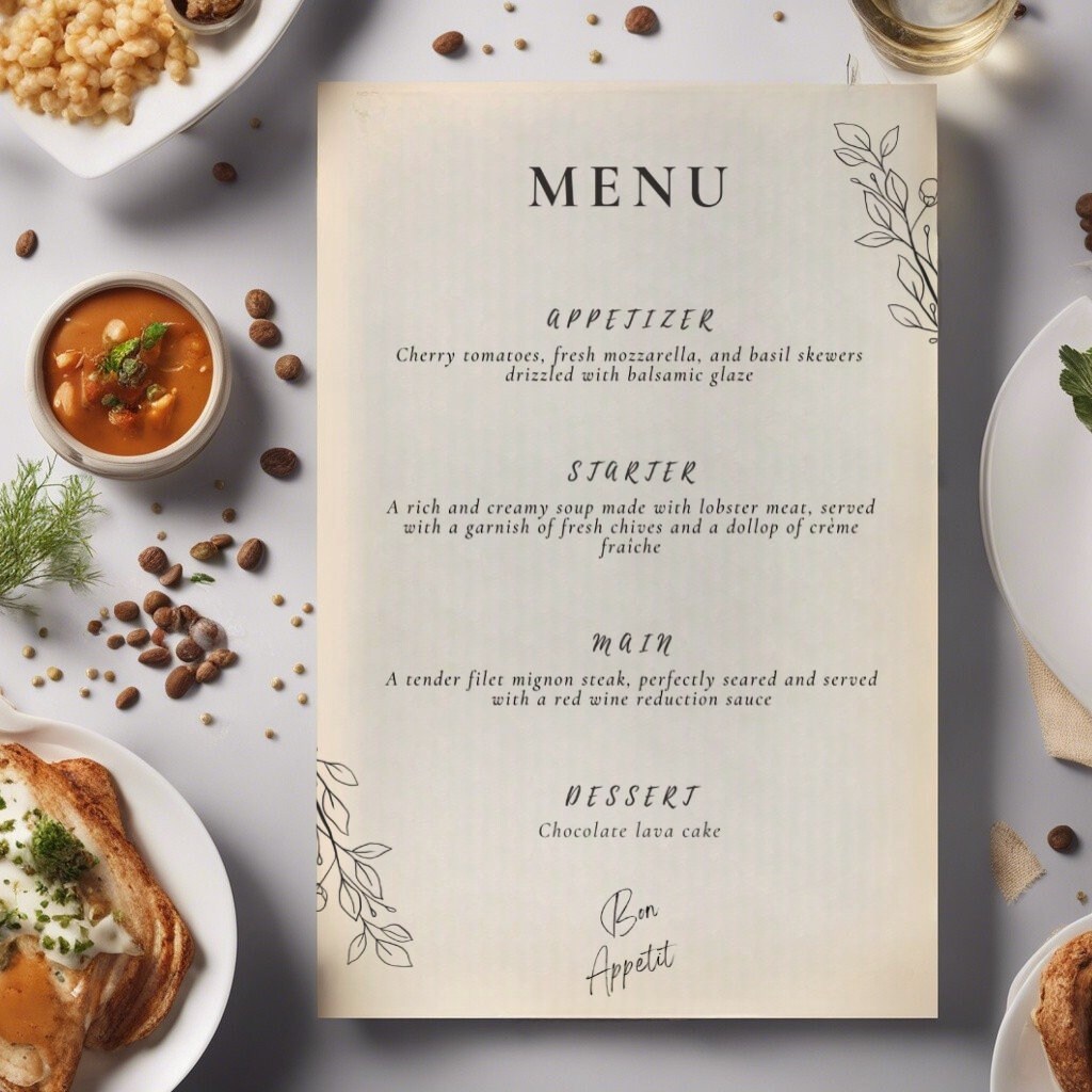 Elegant Menu Template, Printable Menu Card, A4, Resizable, Instant ...