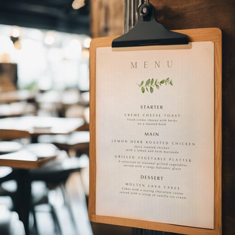 Menu Template, Printable Menu Card, A4, Resizable, Instant Download ...