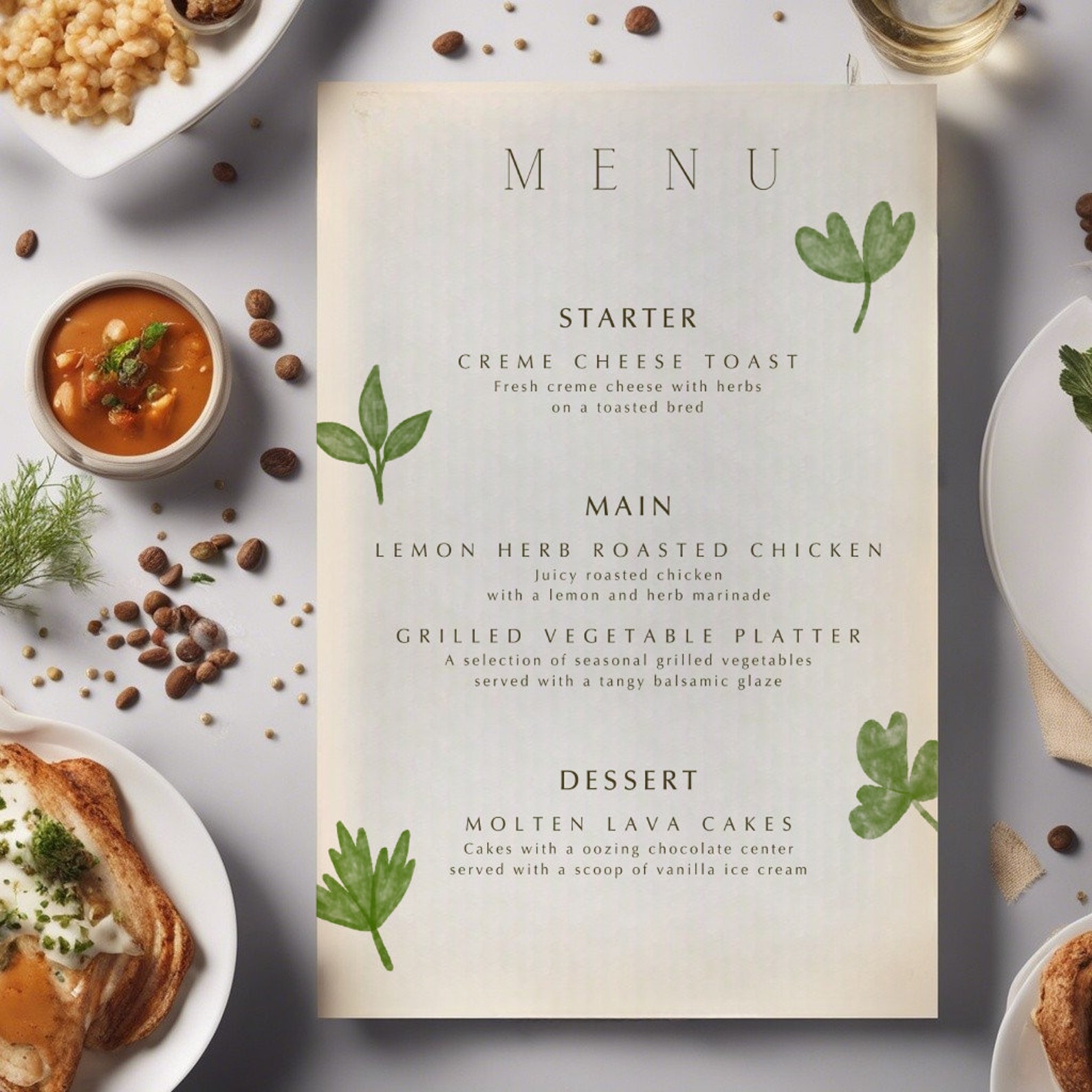 Restaurant Menu Template, Printable Menu Card, A4, Resizable, Instant ...