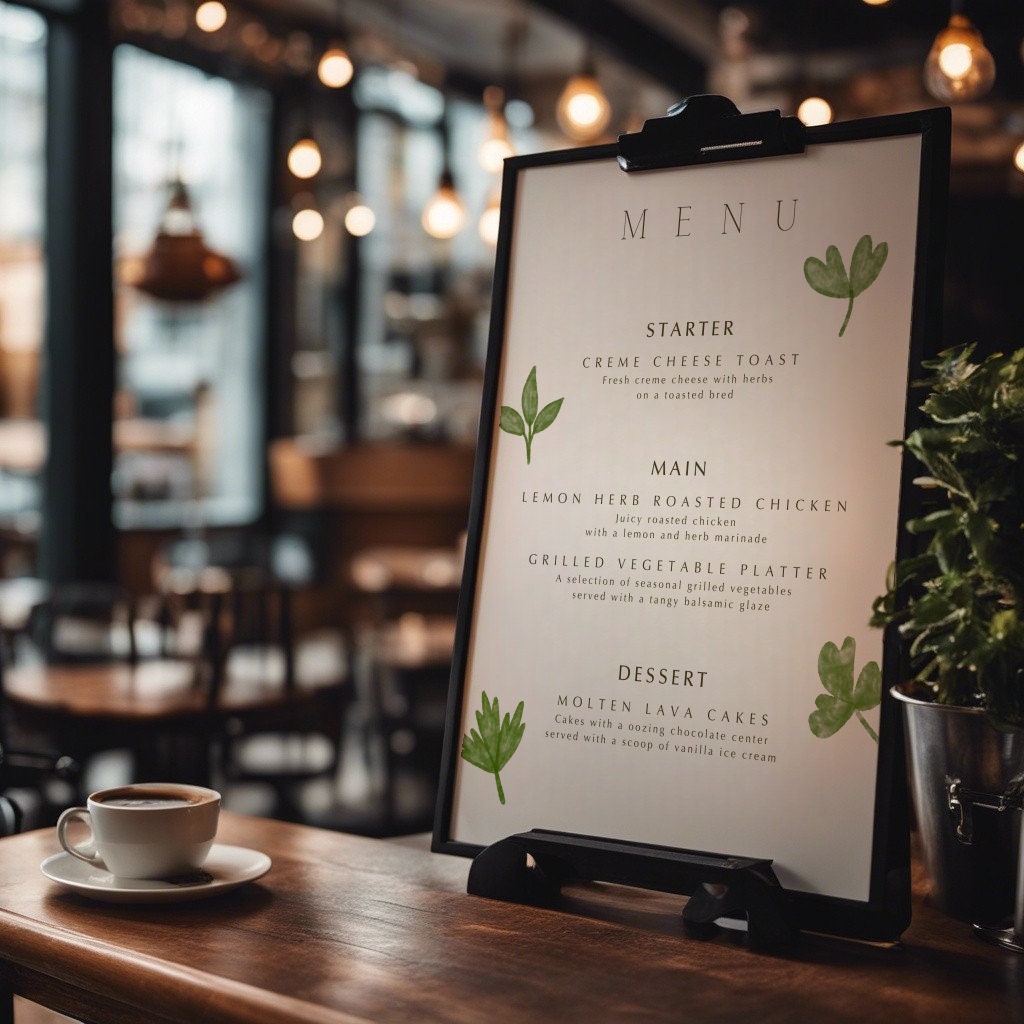 Restaurant Menu Template, Printable Menu Card, A4, Resizable, Instant ...