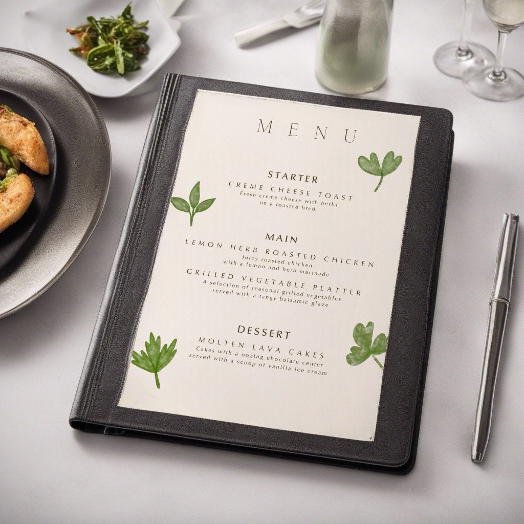 Restaurant Menu Template, Printable Menu Card, A4, Resizable, Instant ...