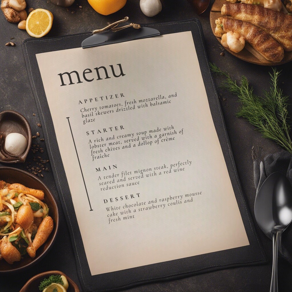 Chic Menu Template, Printable Menu Card, A4, Resizable, Instant ...