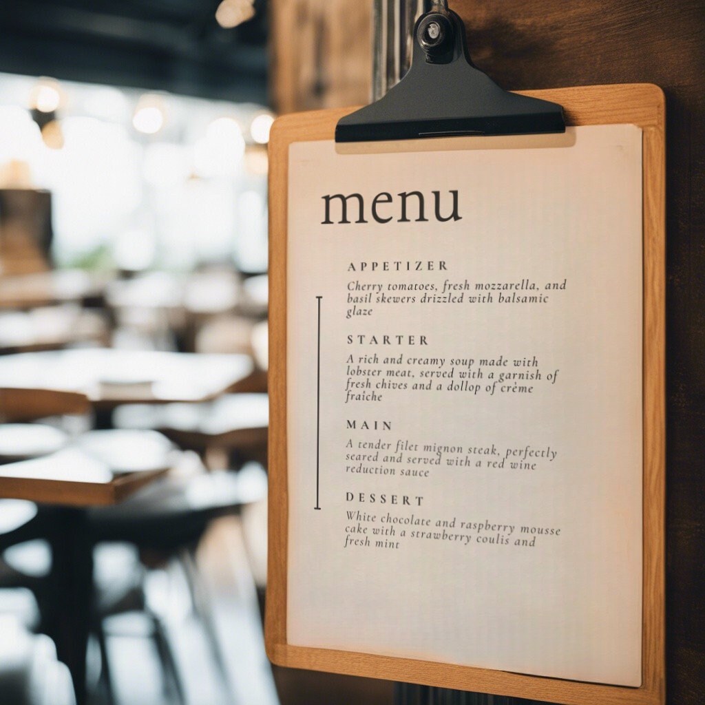 Chic Menu Template, Printable Menu Card, A4, Resizable, Instant ...