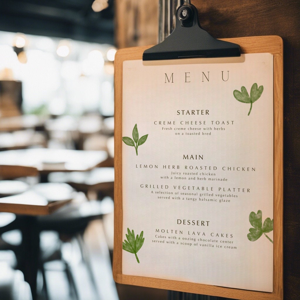 Restaurant Menu Template, Printable Menu Card, A4, Resizable, Instant ...