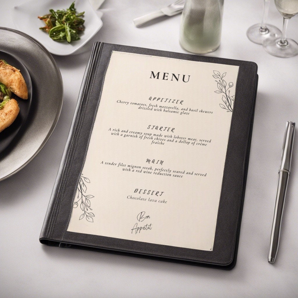 Elegant Menu Template, Printable Menu Card, A4, Resizable, Instant ...