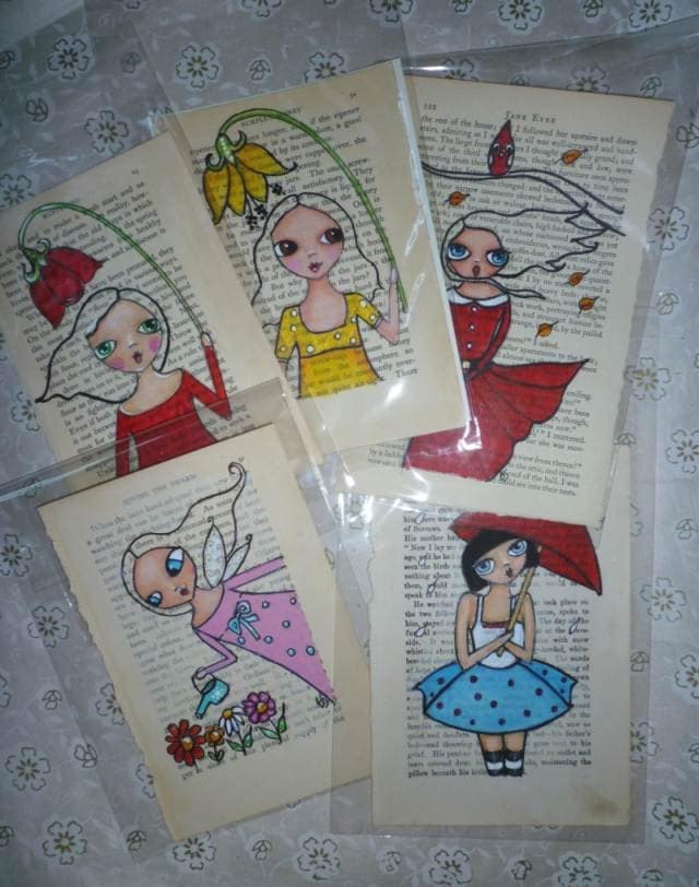 Girl With Flower Red Dress Original Illustration Vintage Book Page - Etsy