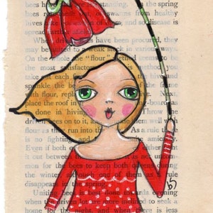 Girl With Flower Red Dress Original Illustration Vintage Book Page - Etsy