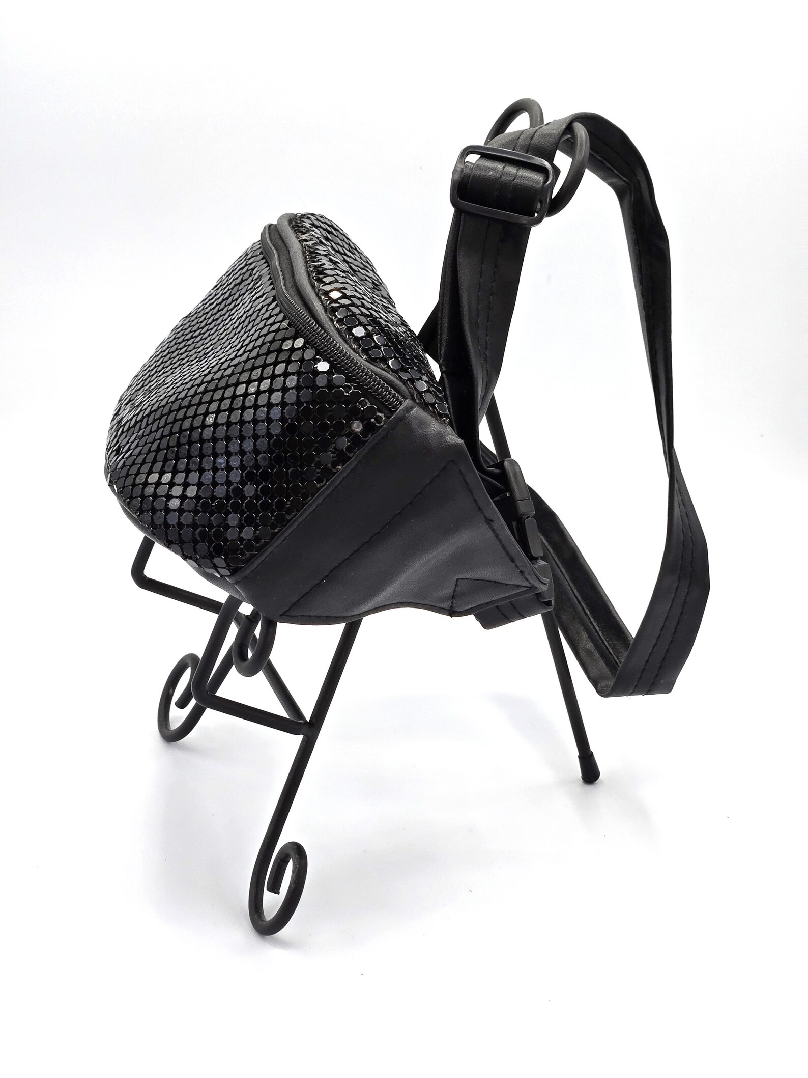 Vintage Fanny Pack Cross-body Bag, Shiny Chain Mail Mesh and Faux ...