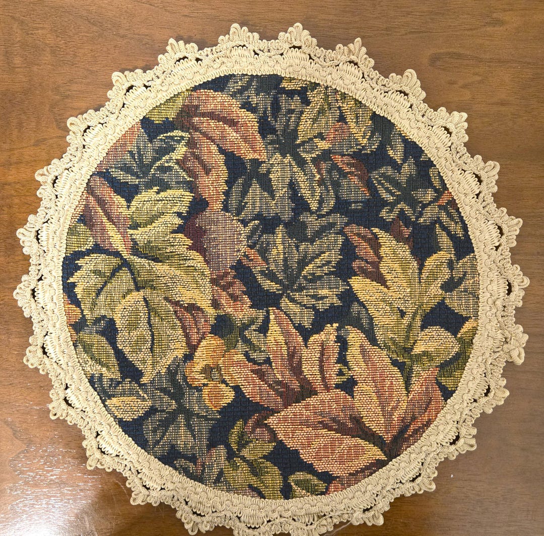 Vintage Beautiful Brocade Tapestry Mat in Dark Floral Autumn Leaf ...
