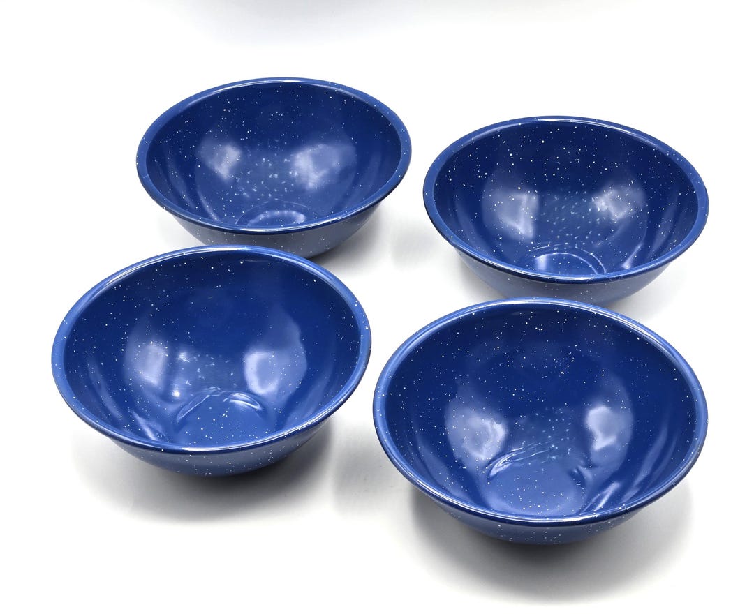 Four Blue Speckled Metal Bowls 1970s Sturdy Enamelware - Etsy