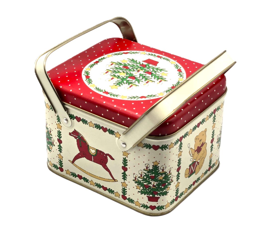 Unique Christmas Rectangular Tin With Handles. Decorated With Vintage ...