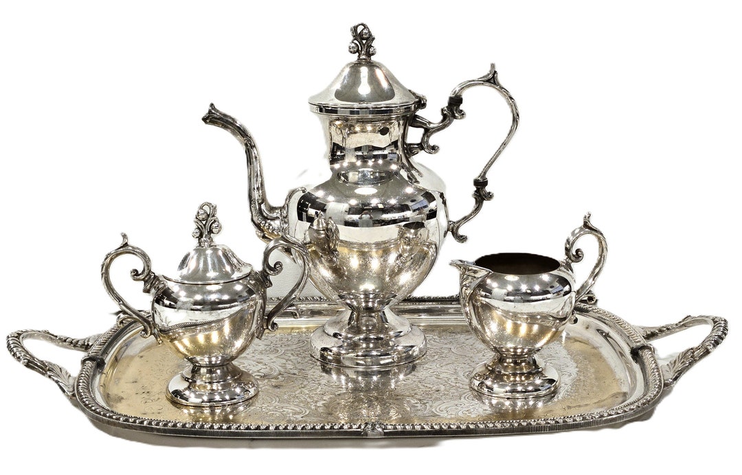 Vintage Birmingham Silver Company BSC Silver on Copper TEA SET With ...