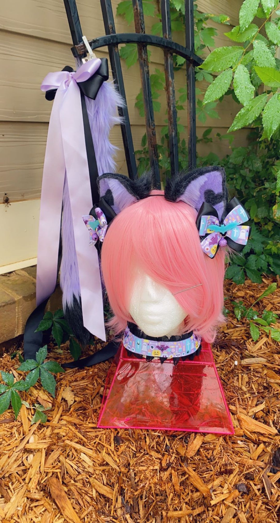 Pastel Goth Cat Ear and Tail Set With Bows and Choker - Etsy