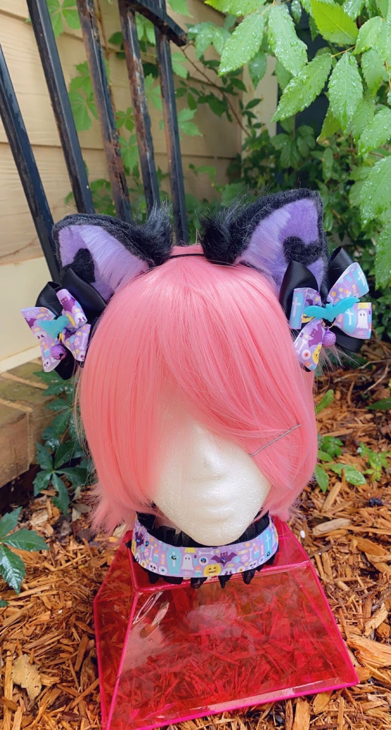 Pastel Goth Cat Ear and Tail Set With Bows and Choker | Etsy