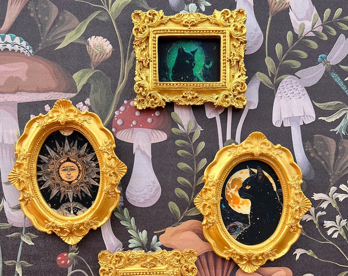 Retro Whimsigoth Celestial Cat Home Decor Wall Hanging Art Framed ...