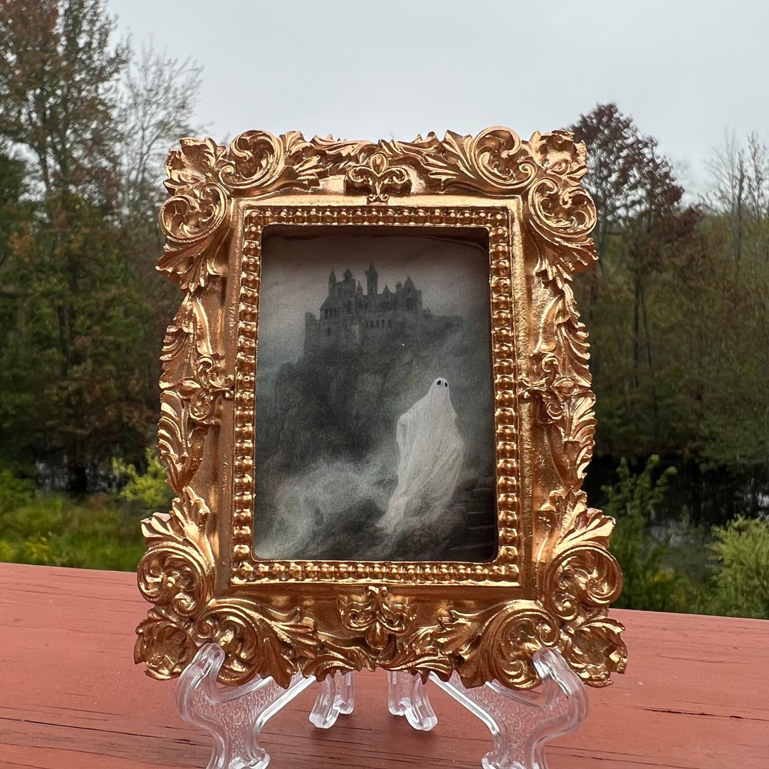 Oddity Art Ghost Haunted Cliff Mansion Halloween Victorian Painting ...