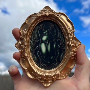 Oddity Art Victorian Goth Emerald Beetles and Bugs Framed Painting ...