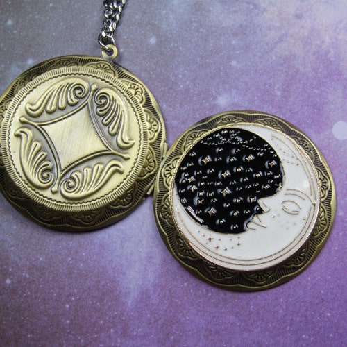 Phases of the Moon Photo Locket Witchy Woman Moth Necklace - Etsy
